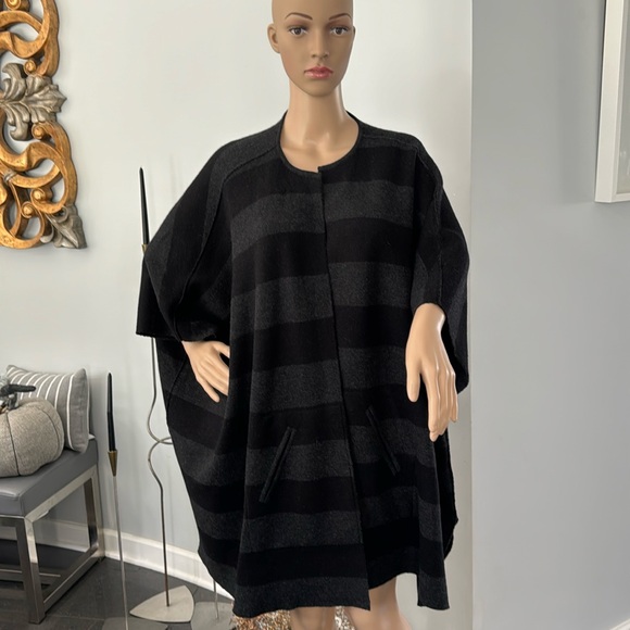Eileen Fisher | Jackets & Coats | Eileen Fisher Wool Striped Poncho ...